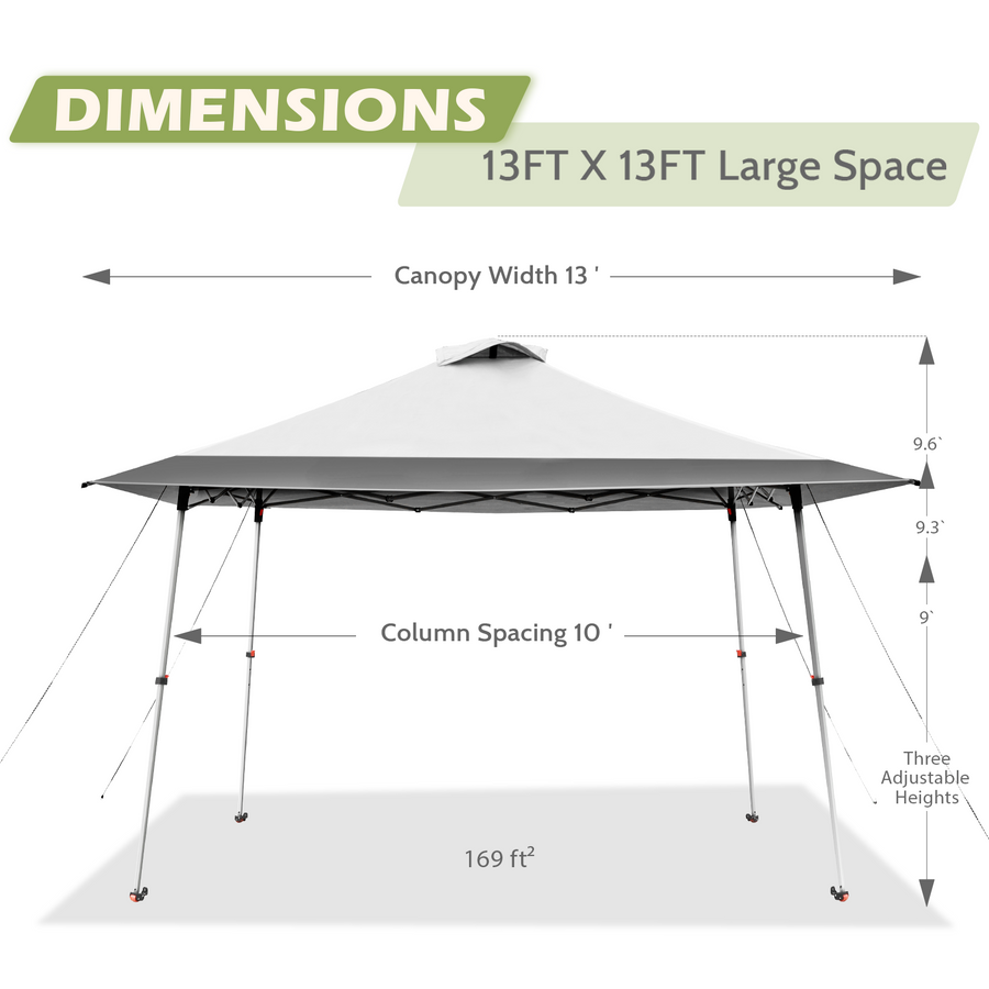 13 x 13 Pop-up Outdoor Canopy | Large Space with 4-wheel Portability ...